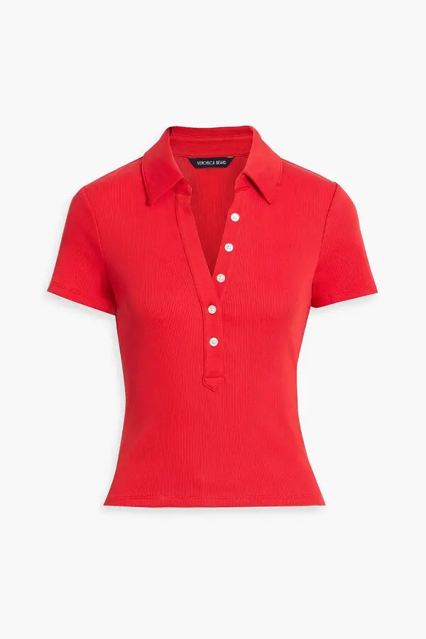 Veronica Beard Kearney Ribbed Pima Cotton-blend Polo Shirt - Red