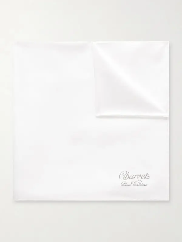 Charvet Logo-print Silk Pocket Square - White