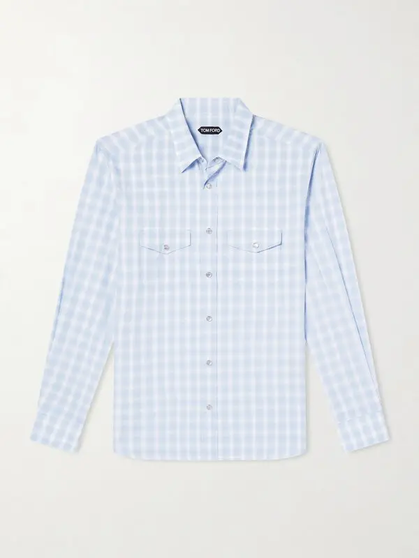 TOM FORD Slim-fit Checked Cotton And Linen-blend Shirt