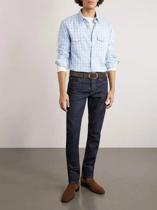 TOM FORD Slim-fit Checked Cotton And Linen-blend Shirt