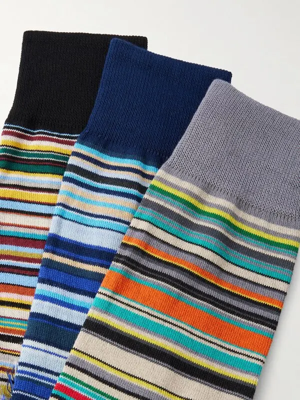 Paul Smith Three-pack Striped Cotton-blend Socks