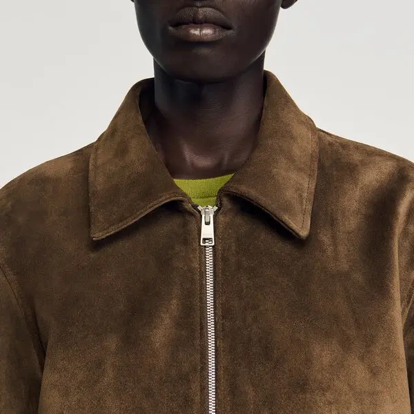 Sandro Suede Zip-up Jacket - Caramel