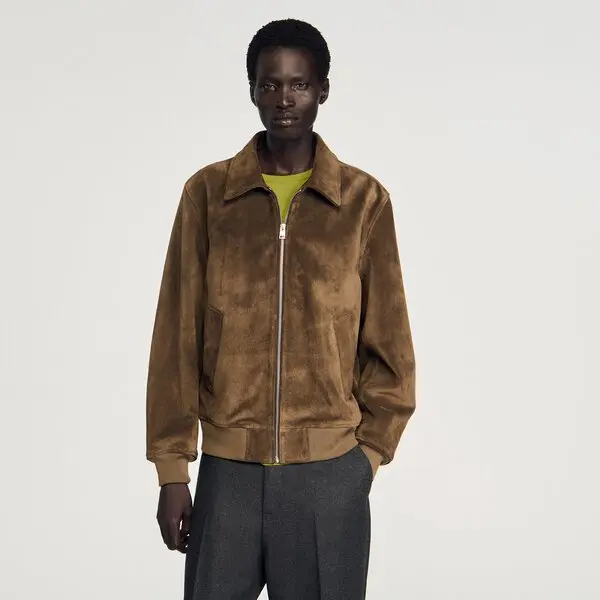 Sandro Suede Zip-up Jacket - Caramel