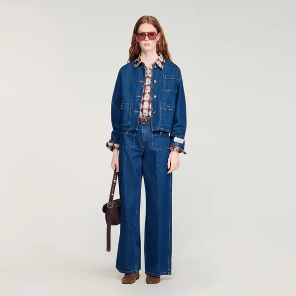 Sandro Denim Jacket With Decorative Button Fastening - Deep Blue