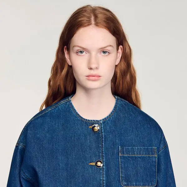 Sandro Denim Jacket With Decorative Button Fastening - Deep Blue