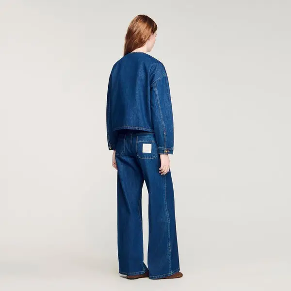 Sandro Denim Jacket With Decorative Button Fastening - Deep Blue
