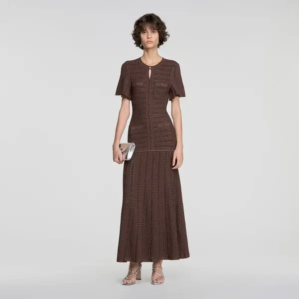 Sandro Rhinestone-embellished Knit Maxi Dress - Brown