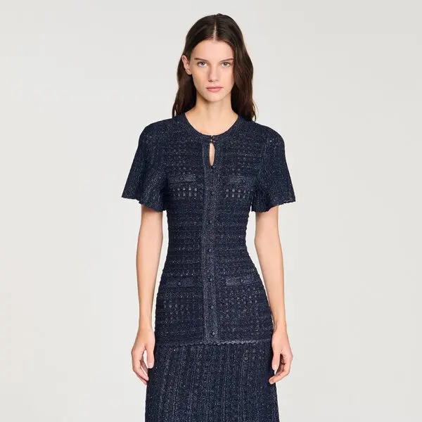 Sandro Rhinestone-embellished Knit Maxi Dress - Navy Blue