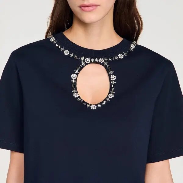 Sandro Rhinestone Openwork T-shirt