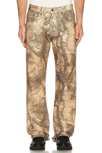 PLEASURES Hendrix Flare Jeans In Camouflage Print - Brown Tree