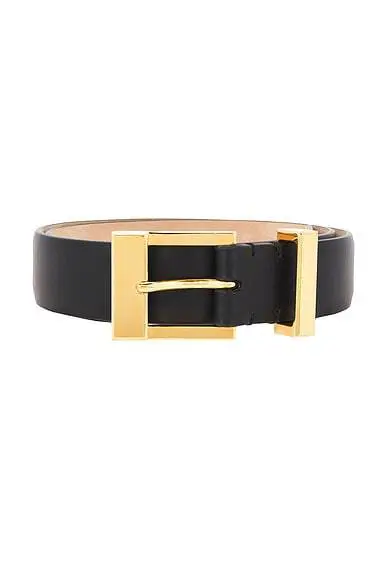 Khaite Manhattan 30mm Leather Belt With Gold-plated Brass Buckle - Black