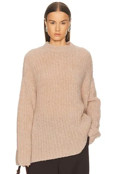 Lapointe Oversized Crewneck Sweater In Plush Boucle - Champagne