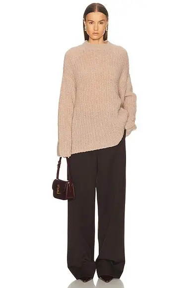 Lapointe Oversized Crewneck Sweater In Plush Boucle - Champagne