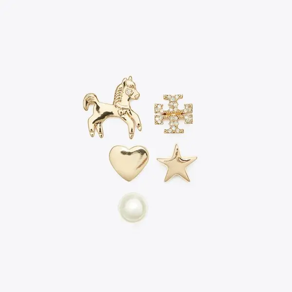 Tory Burch Curiosity Horse Stud Earring Set - Tory Gold/crystal/pearl