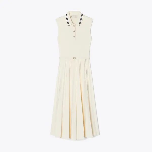 Tory Burch Pleated Viscose Dress - Ivory