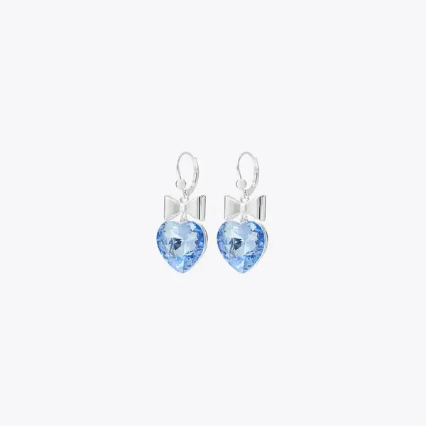 Tory Burch Curiosity Heart And Bow Earrings - Light Silver/blue