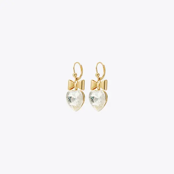 Tory Burch Curiosity Heart And Bow Earrings - Tory Gold/crystal