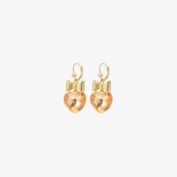 Tory Burch Curiosity Heart And Bow Earrings - Tory Gold/papaya Pink