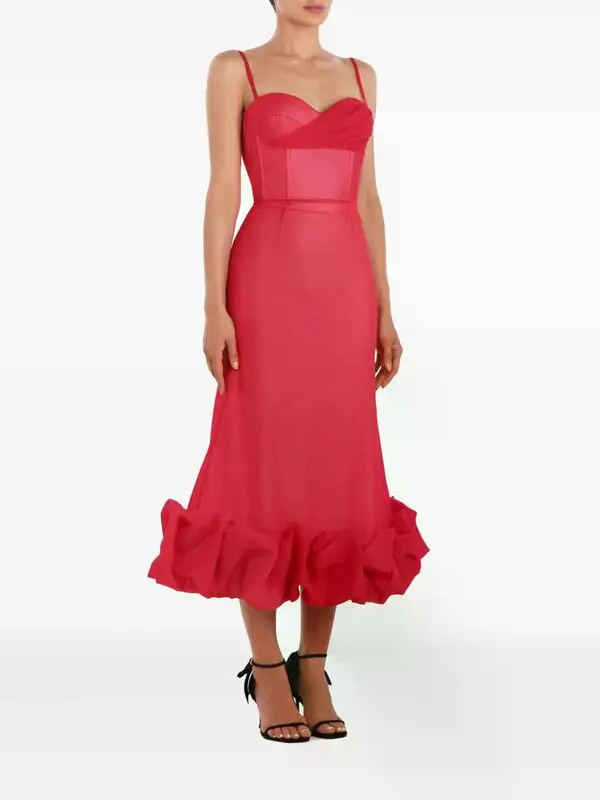 POST MERIDIEM Draped-bodice Flounced-hem Midi Dress - Red