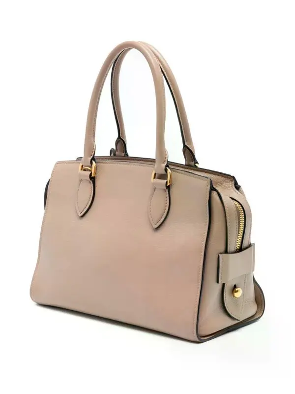 Prada Small City Calf Trimmed Saffiano Top Handle Satchel - Brown