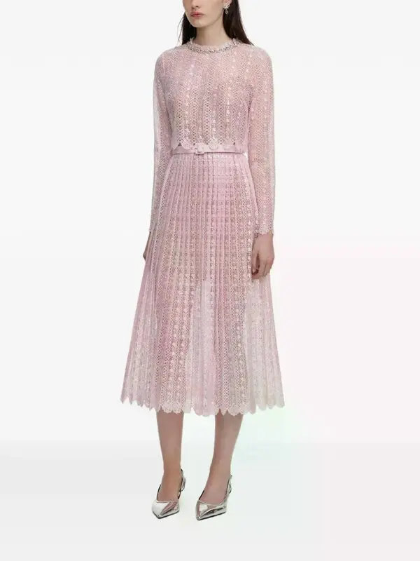 SELF-PORTRAIT Lace Pleated Midi Dress