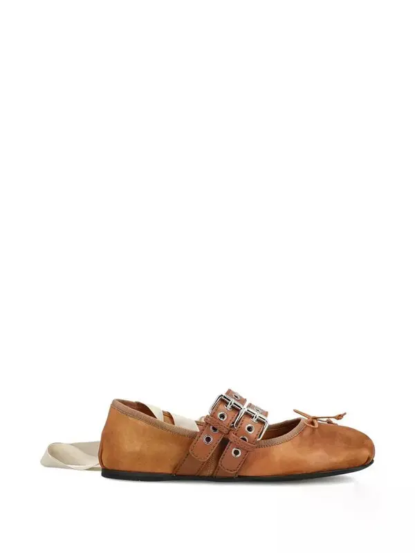 Miu Miu Buckle-strap Ballerina Flats - Brown