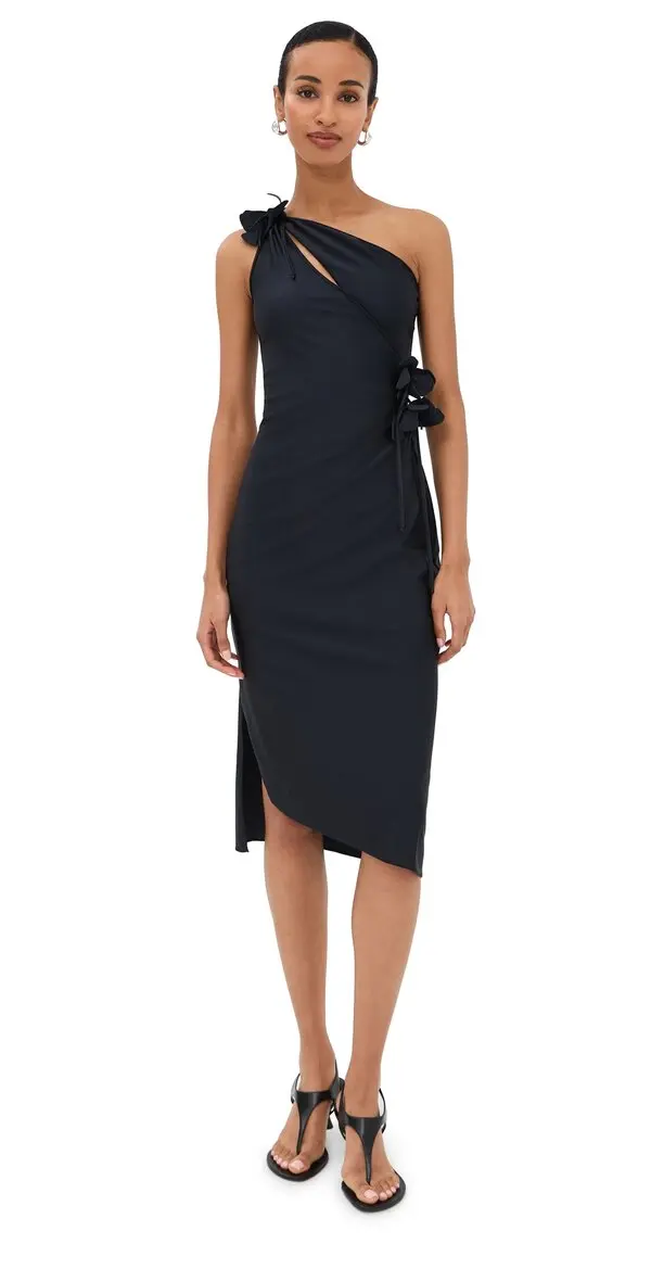 Coperni Asymmetric Mini Flower Gown - Black