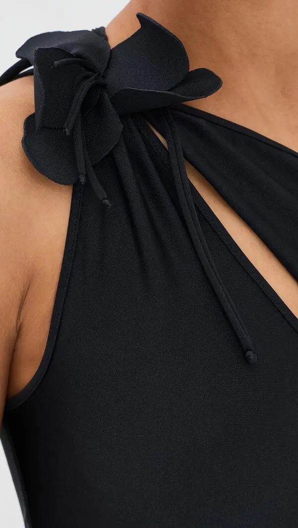 Coperni Asymmetric Mini Flower Gown - Black