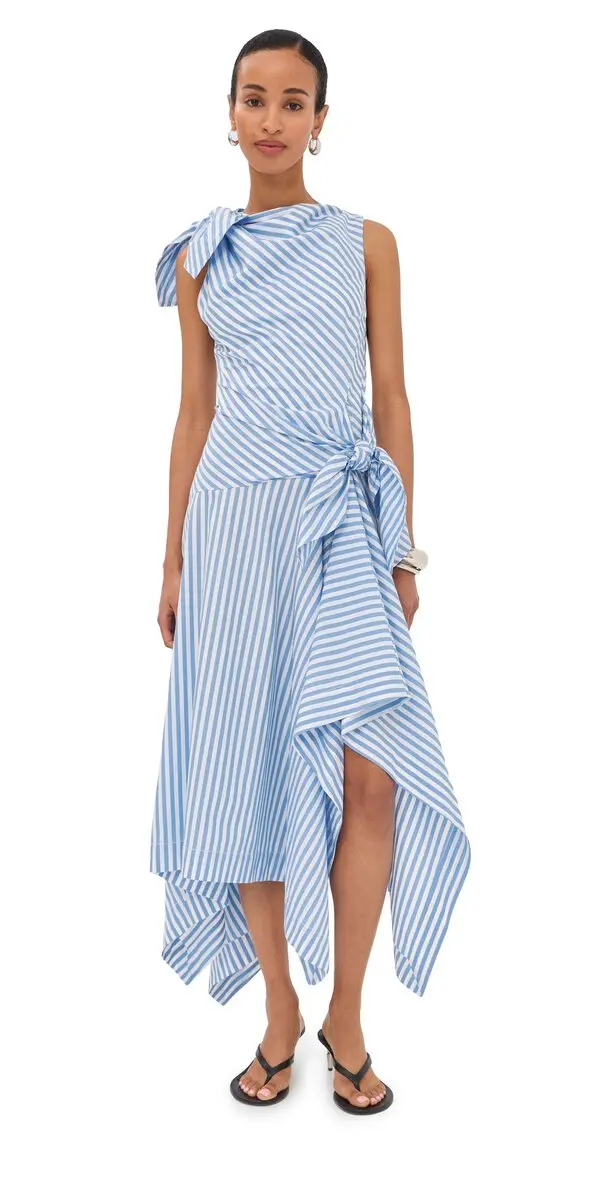 Monse Bow Drape Shirting Cascade Dress - Sky Blue