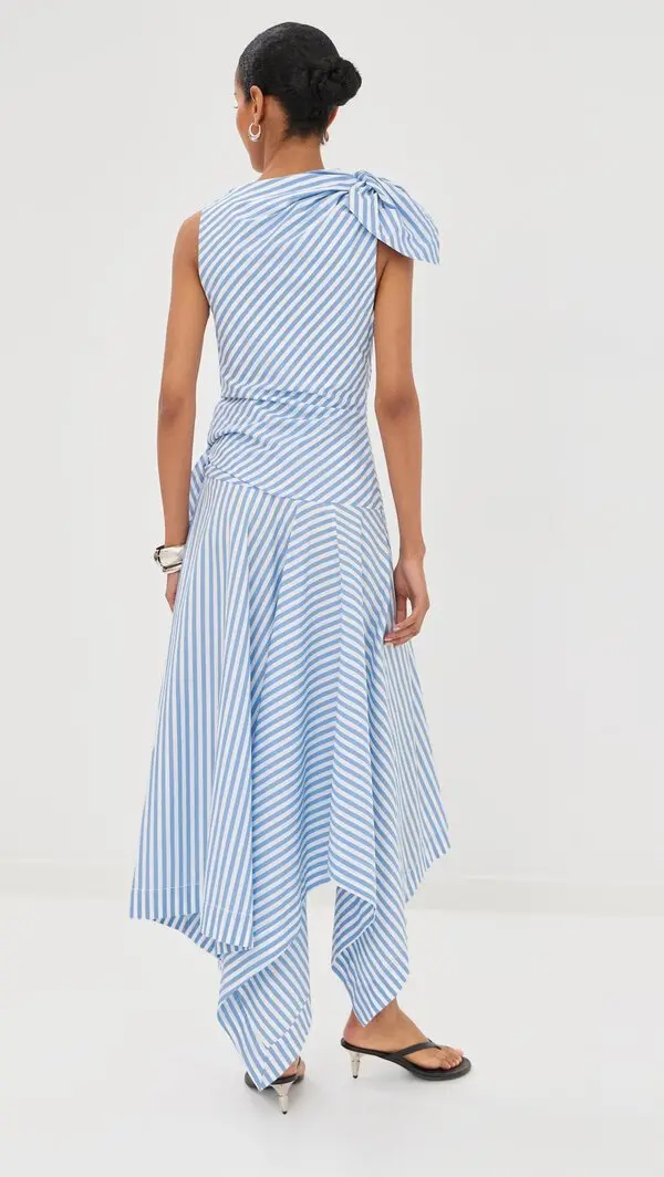 Monse Bow Drape Shirting Cascade Dress - Sky Blue