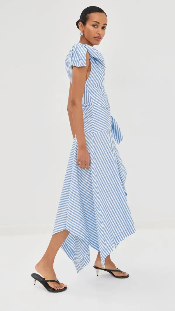 Monse Bow Drape Shirting Cascade Dress - Sky Blue