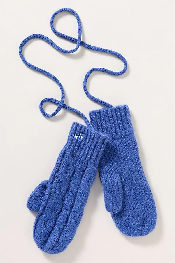 DAMSON MADDER Cable Knit Mittens - Blue