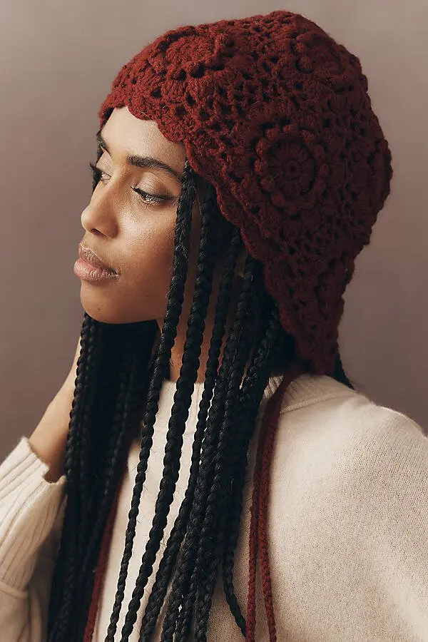 DAMSON MADDER Crochet Bonnet - Burgundy