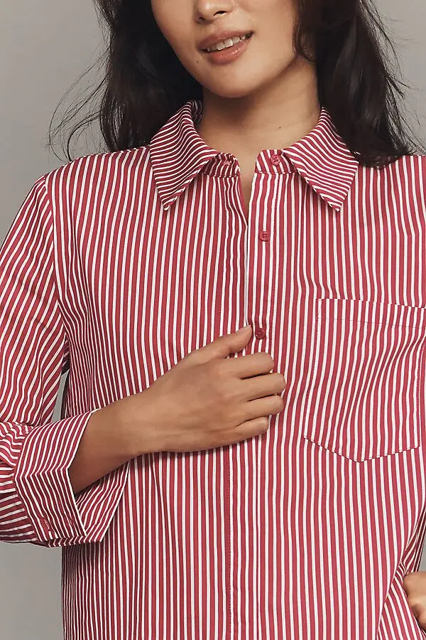 Long-sleeve Mini Shirt Dress - Burgundy