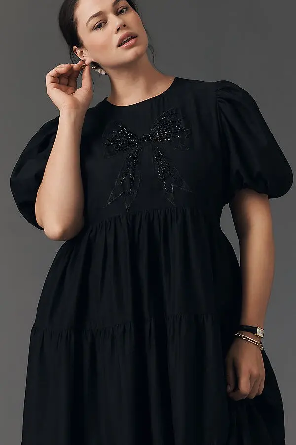 English Factory Short-Sleeve Sheer Midi Shirt Dress In Black | Editorialist