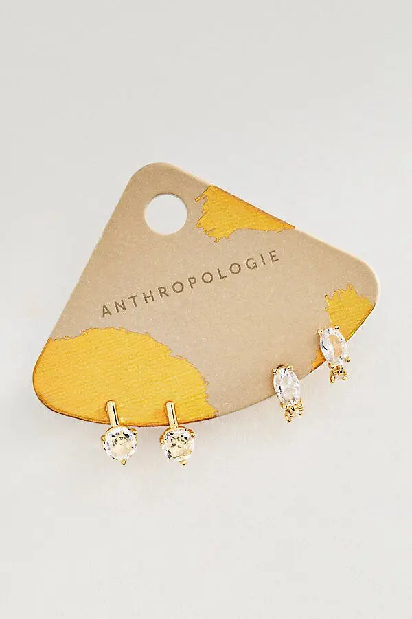 Anthropologie Multi-stone Earrings Set Of 2 - Clear