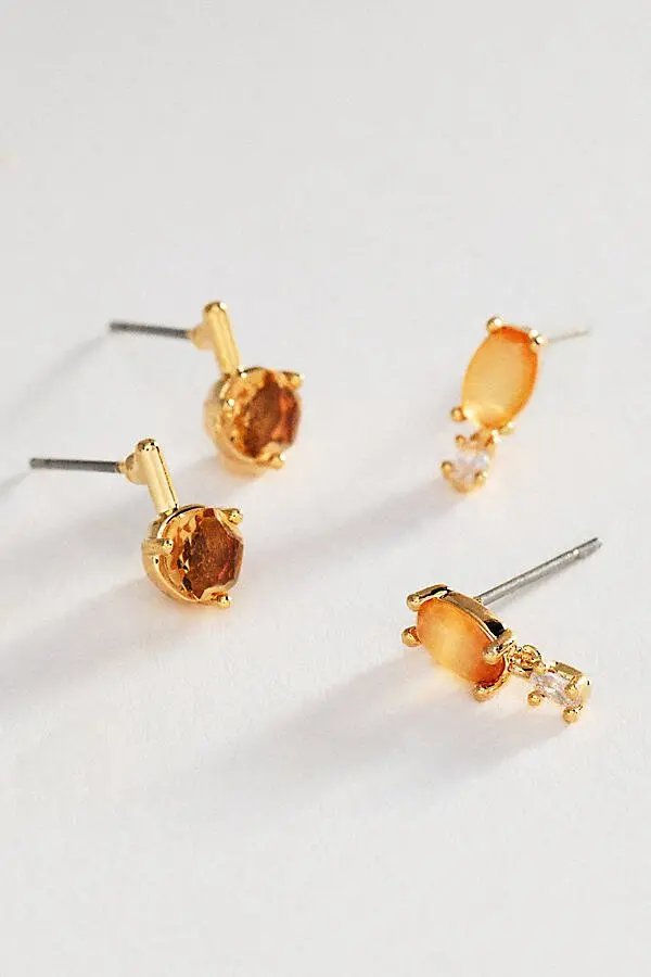 Anthropologie Multi-stone Earrings Set Of 2 - Orange