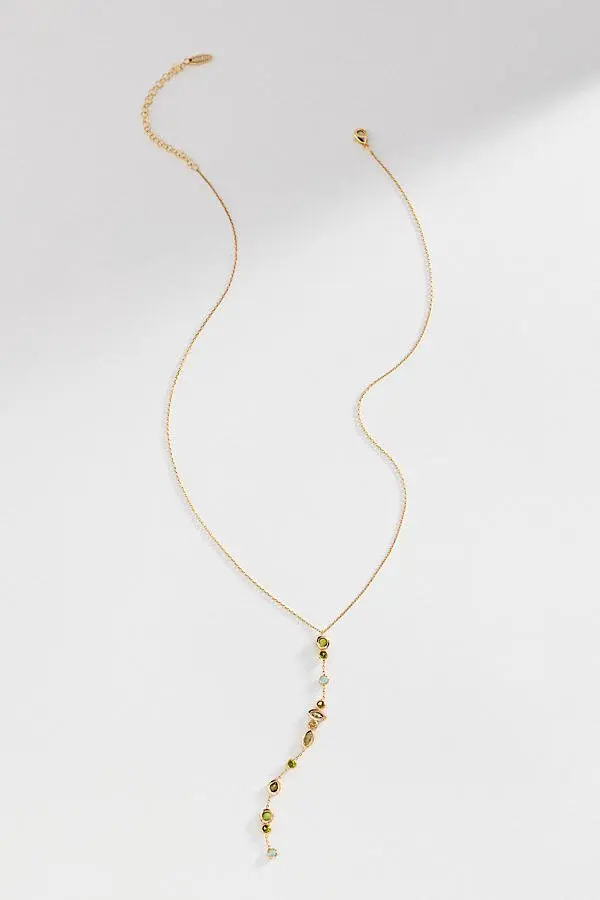 Anthropologie Mixed Crystal Y Necklace - Green
