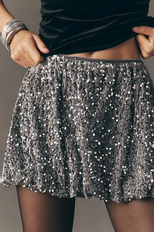 Avec Les Filles Sequin Bubble-hem Mini Skirt
