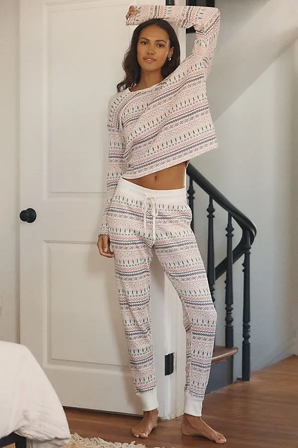 PAPINELLE Fairisle Waffle-knit Pajama Set - Purple Pattern