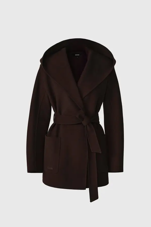 Mackage Wool Wrap Coat With Sash Belt - Coffee