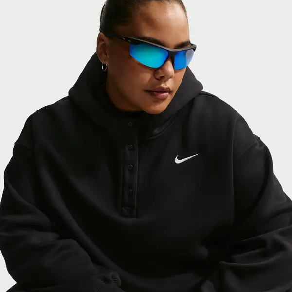 Nike Sportswear Phoenix Fleece Oversized Cropped Henley Hoodie - Black