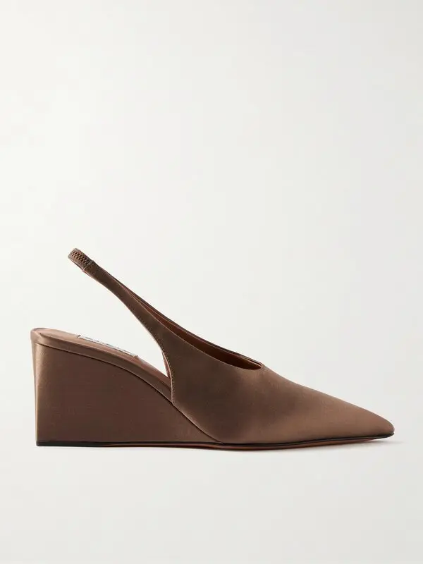 Alaïa Cube 75 Satin Slingback Wedge Pumps - Brown