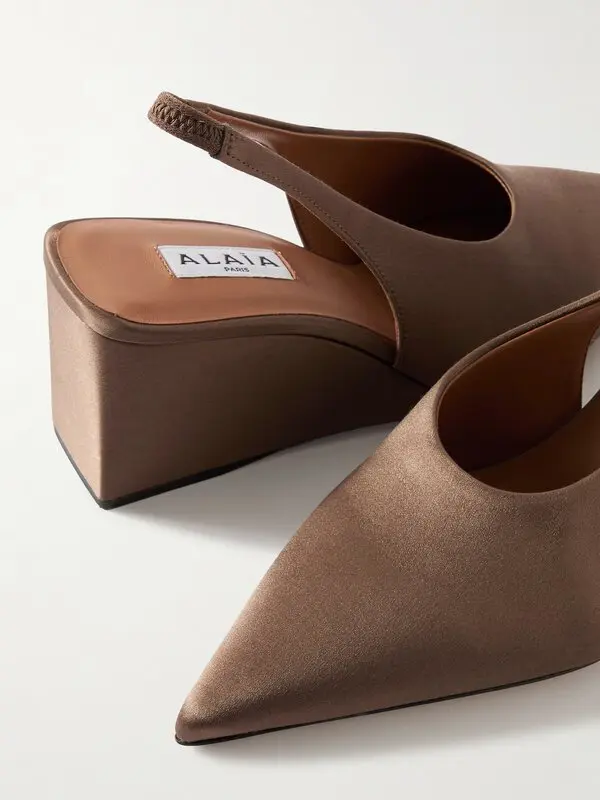 Alaïa Cube 75 Satin Slingback Wedge Pumps - Brown