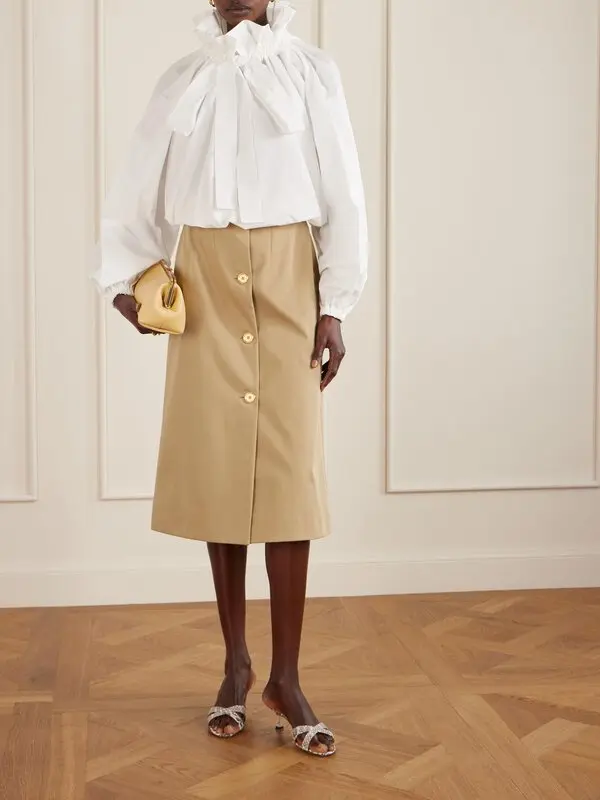 PATOU Tie-detailed Ruffled Cotton-poplin Blouse