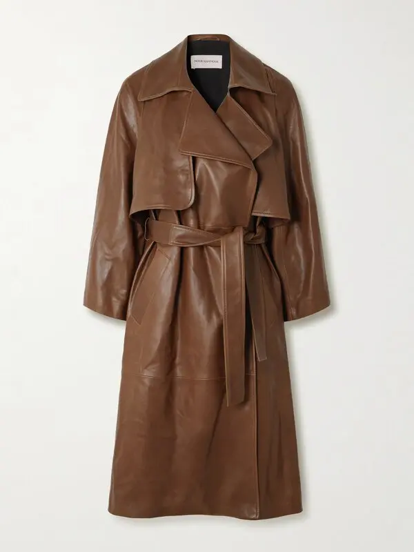 Nour Hammour Belted Leather Trench Coat