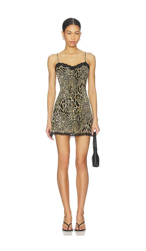 Superdown Assa Mini Dress With Leopard Print And Lace Trim - Tan