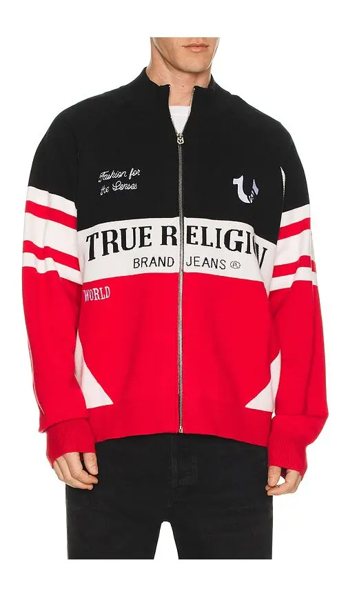 True Religion Racing Raglan Zip Sweater - Red