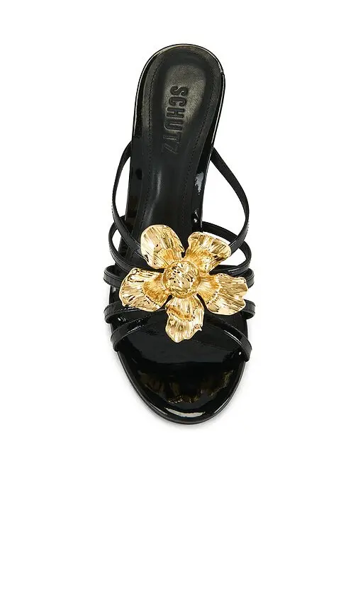 Schutz Flora Mule With Gold Tone Floral Embellishment