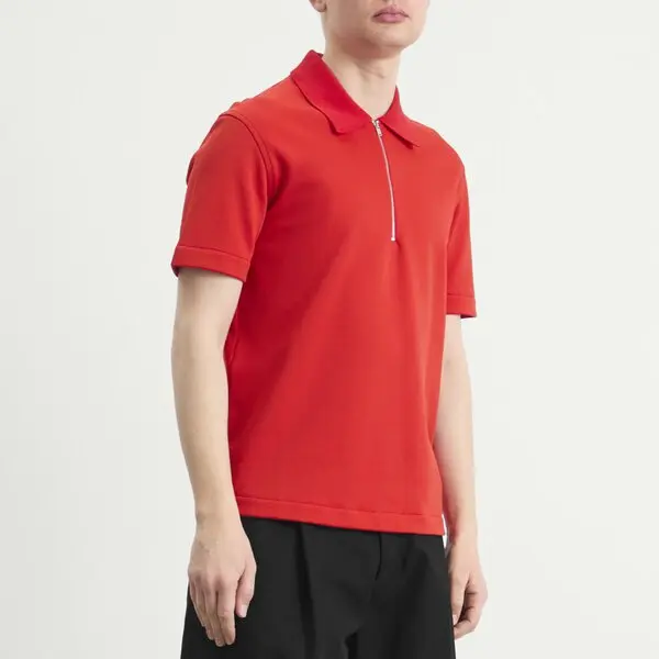 JIL SANDER Zip Short Sleeve Polo - Flame